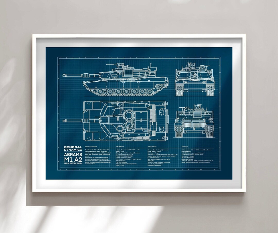 Abrams M1A2 Main Battle Tank, Blueprint Poster, Tank Blueprint ...