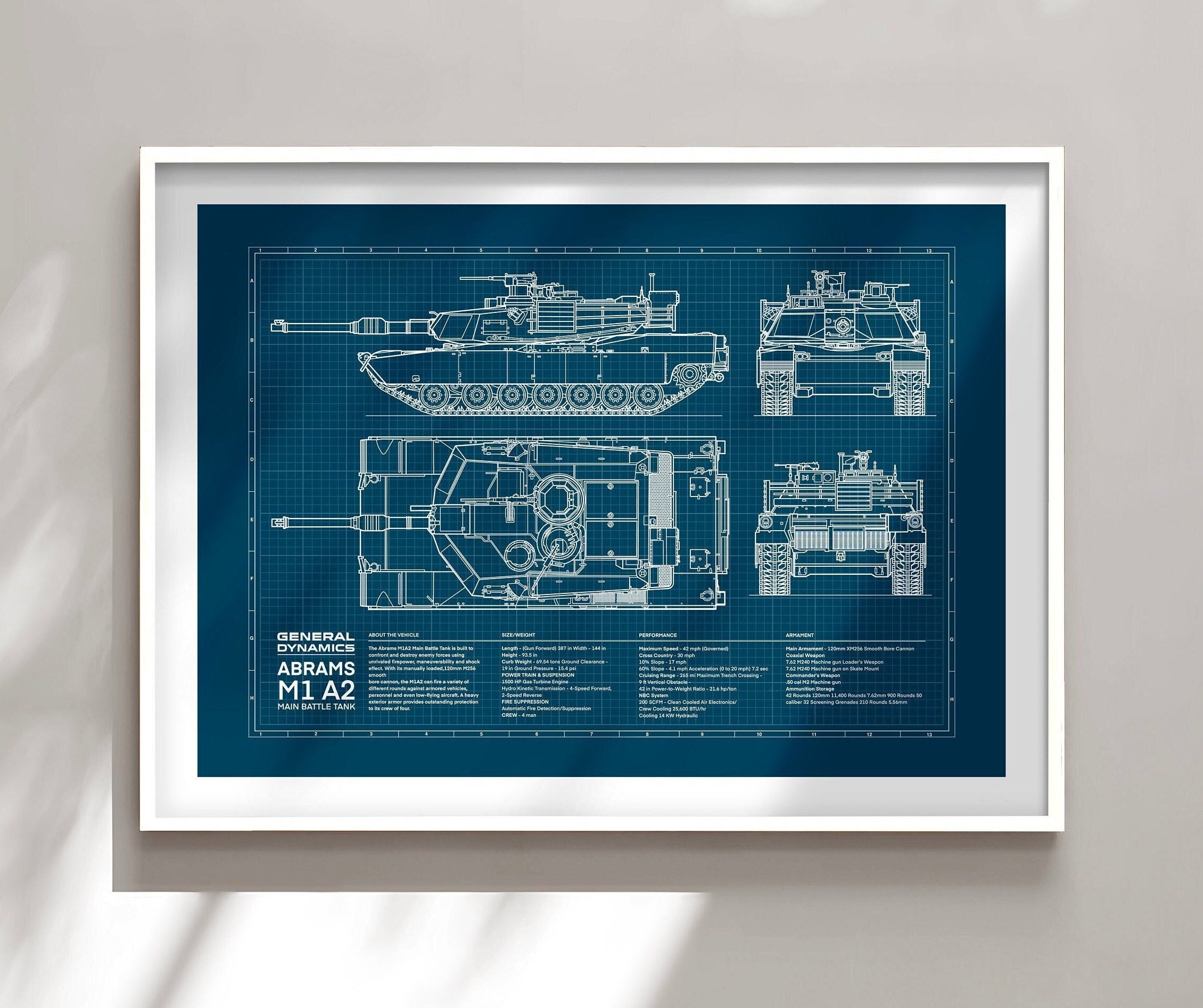 Abrams M1A2 Main Battle Tank, Blueprint Poster, Tank Blueprint ...