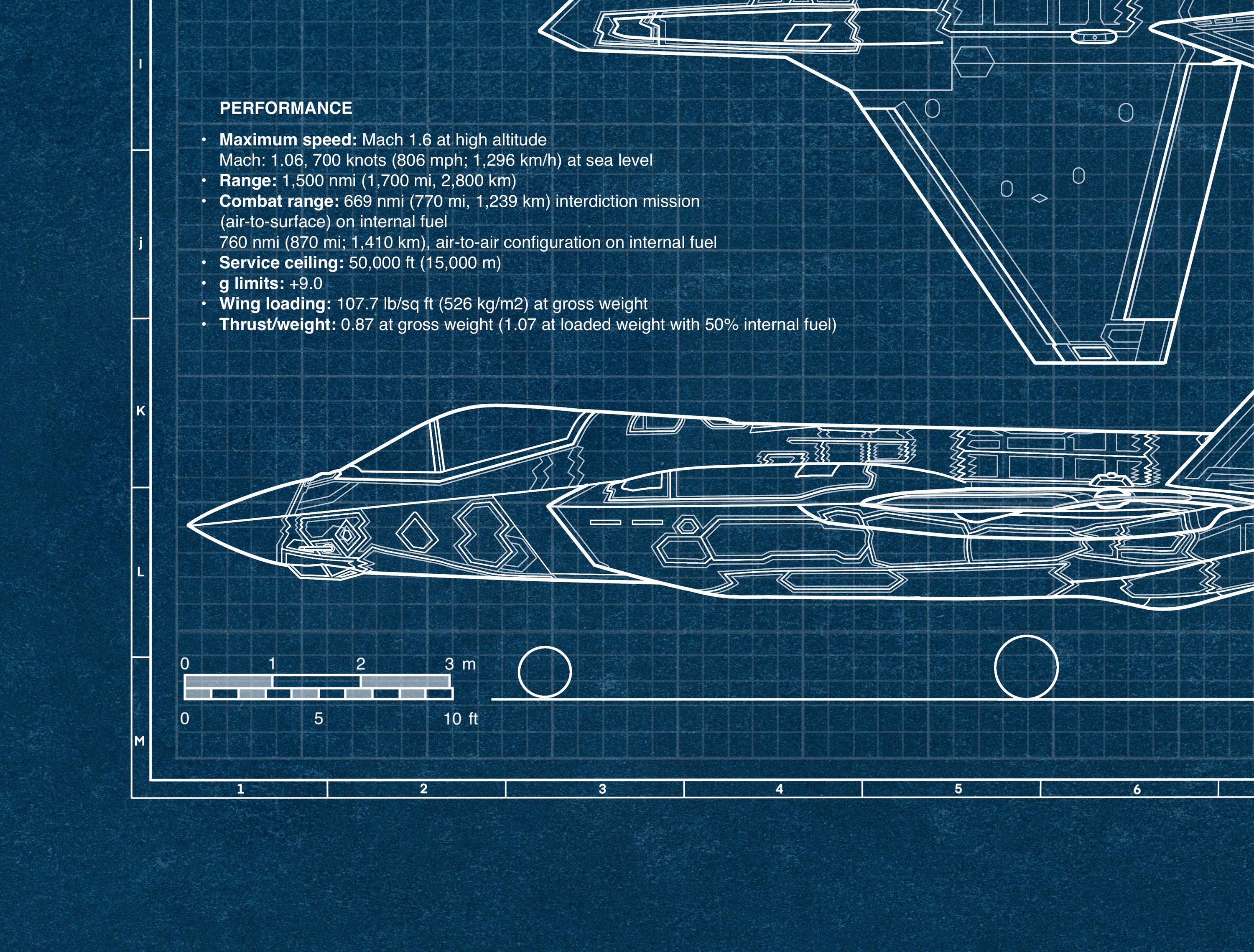 F-35/A Lightning II Blueprint Poster, Aviation Wall Art, Military Decor ...
