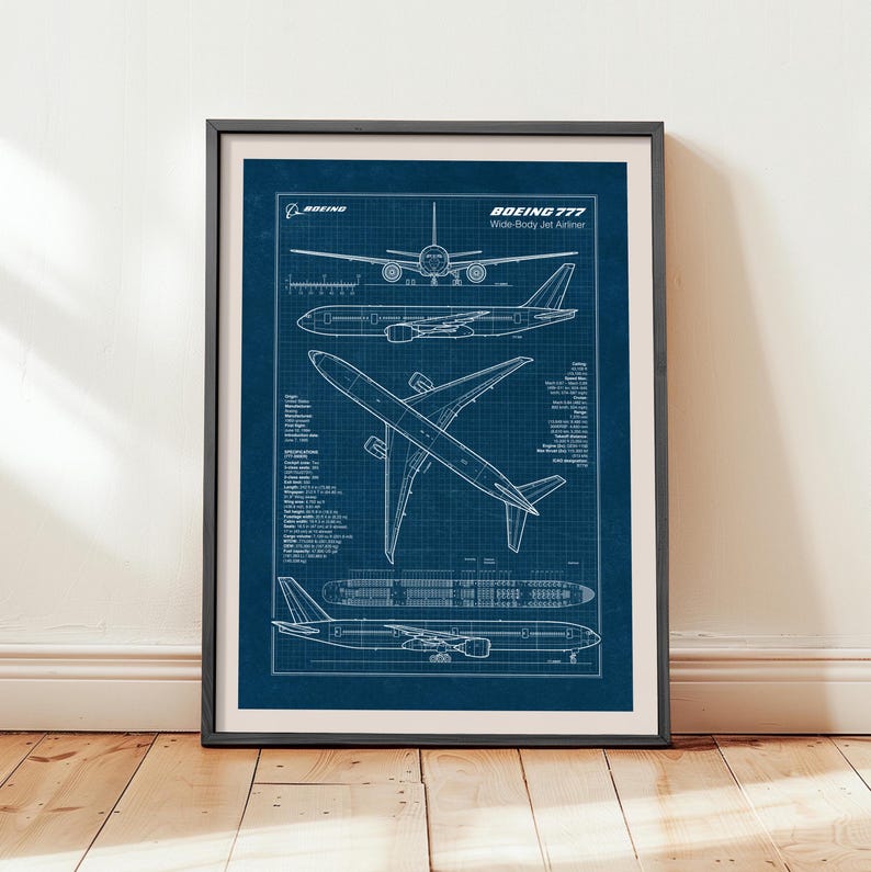 Boeing 777 Blueprint Poster: Aviation Wall Art, Aircraft Print (digital ...