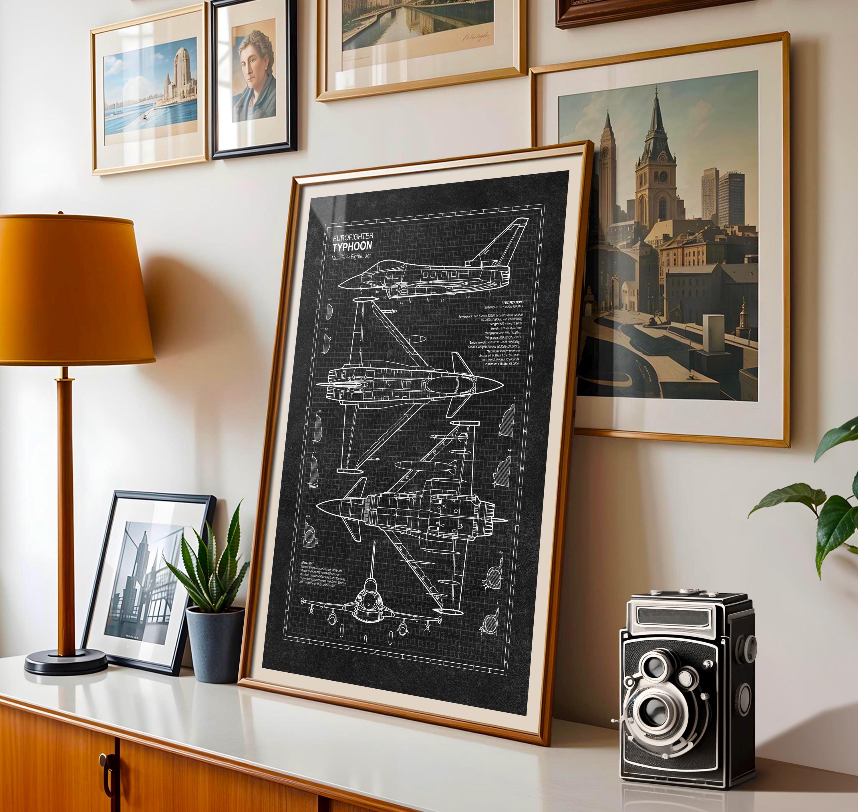 Eurofighter Typhoon Blueprint Poster: Military Aviation Art (instant ...