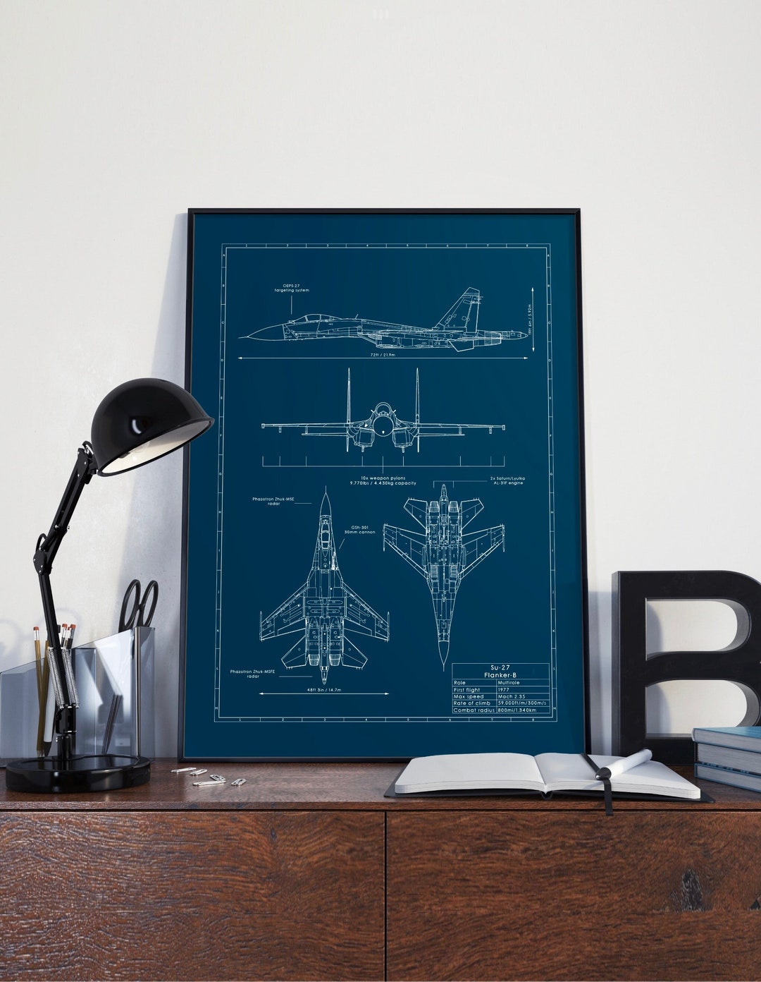 Su-27 Flanker Fighter Aircraft Poster, Blue Print Poster, Aviation Gift ...
