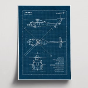 UH-60 Blackhawk Helicopter Blueprint Poster: Aviation Wall Art (instant ...