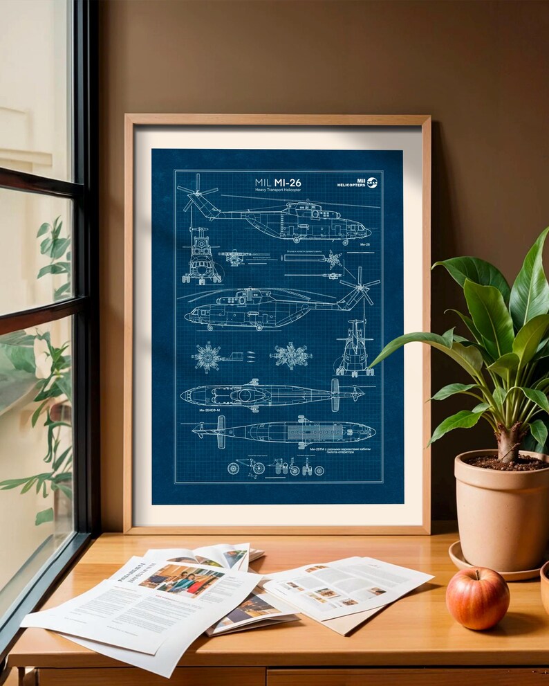 Mil Mi-26 Helicopter Blueprint Poster, Soviet Aviation, Military ...