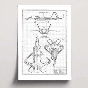 F-22 Raptor Blueprint Poster: Military Aviation Wall Art, Aircraft ...