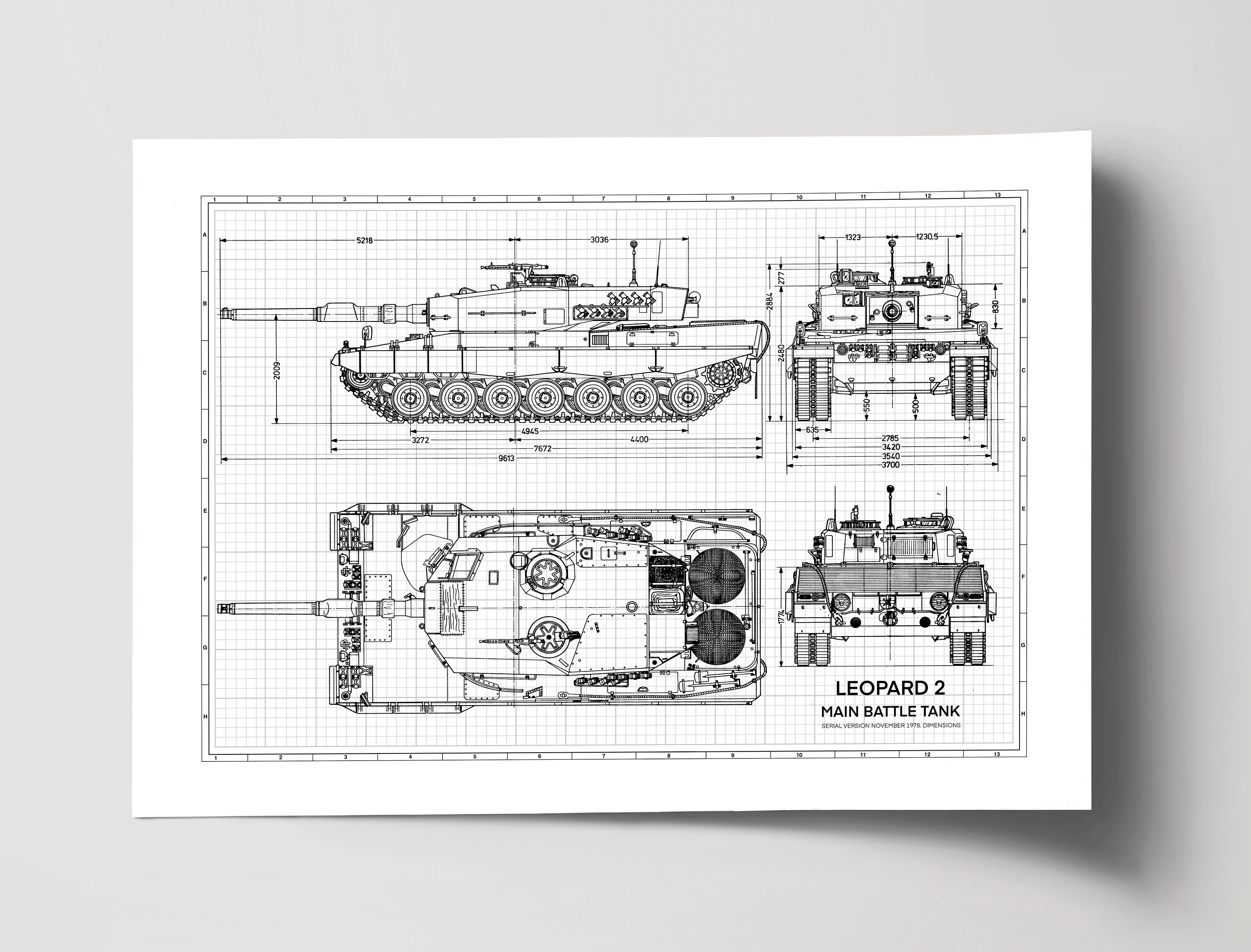 Leopard-2 Main Battle Tank Poster, Blueprint Poster, Tank Blueprint ...