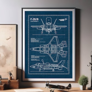 F-35 Lightning II, Blueprint Poster, Wall Art, Aviation, Military ...