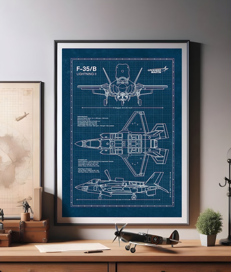 F-35 Lightning II, Blueprint Poster, Wandkunst, Luftfahrt ...