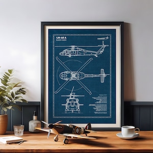UH-60 Blackhawk Helicopter Blueprint Poster: Aviation Wall Art (instant ...