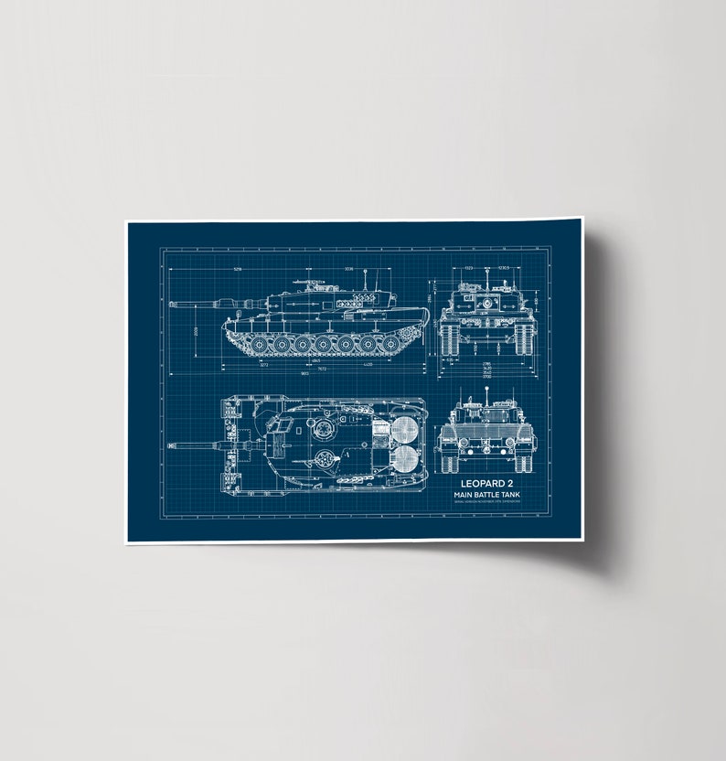Leopard-2 Main Battle Tank Poster, Blueprint Poster, Tank Blueprint ...