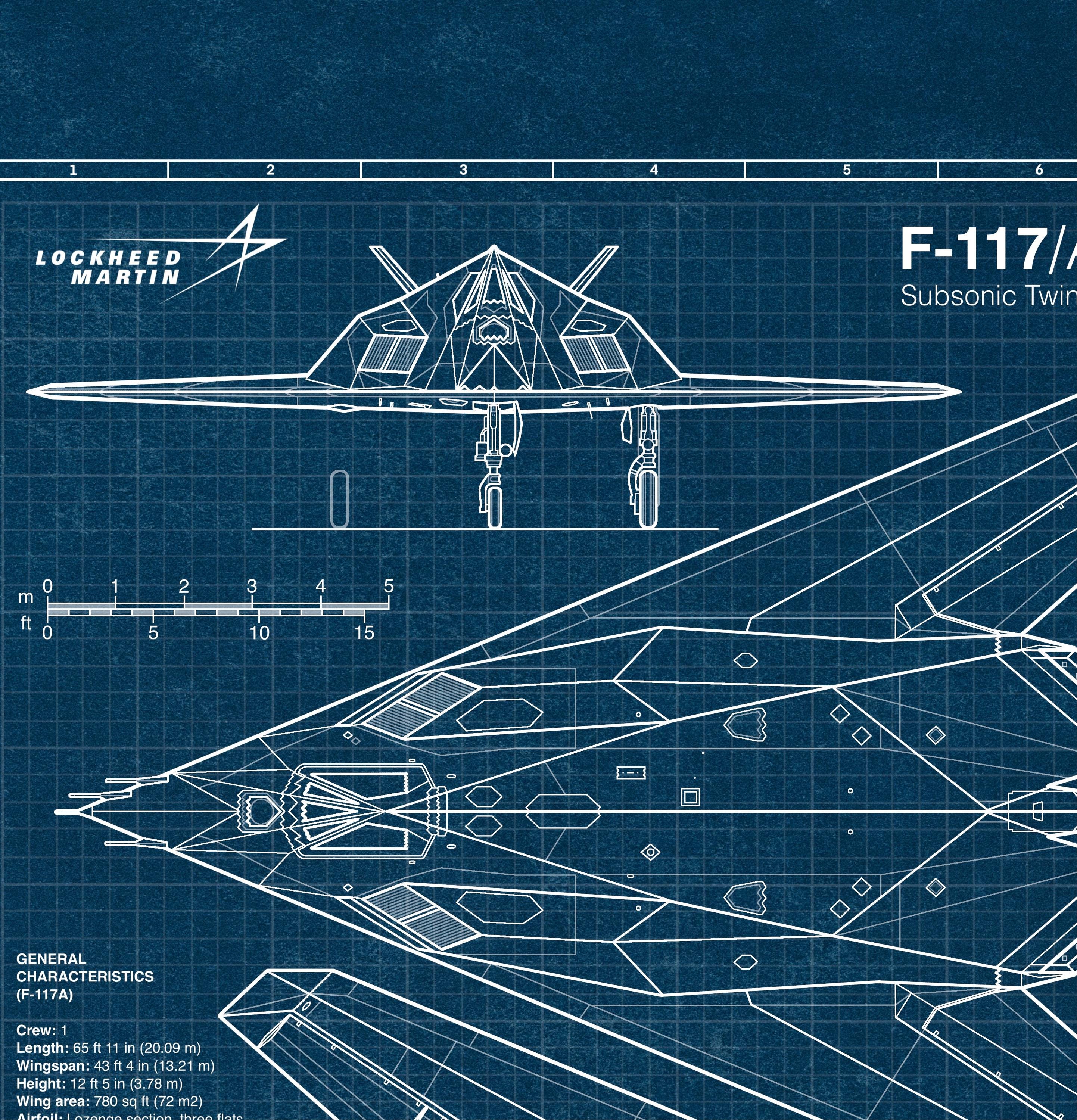F-117 Nighthawk Blueprint Poster: Stealth Jet Aviation Wall Art ...