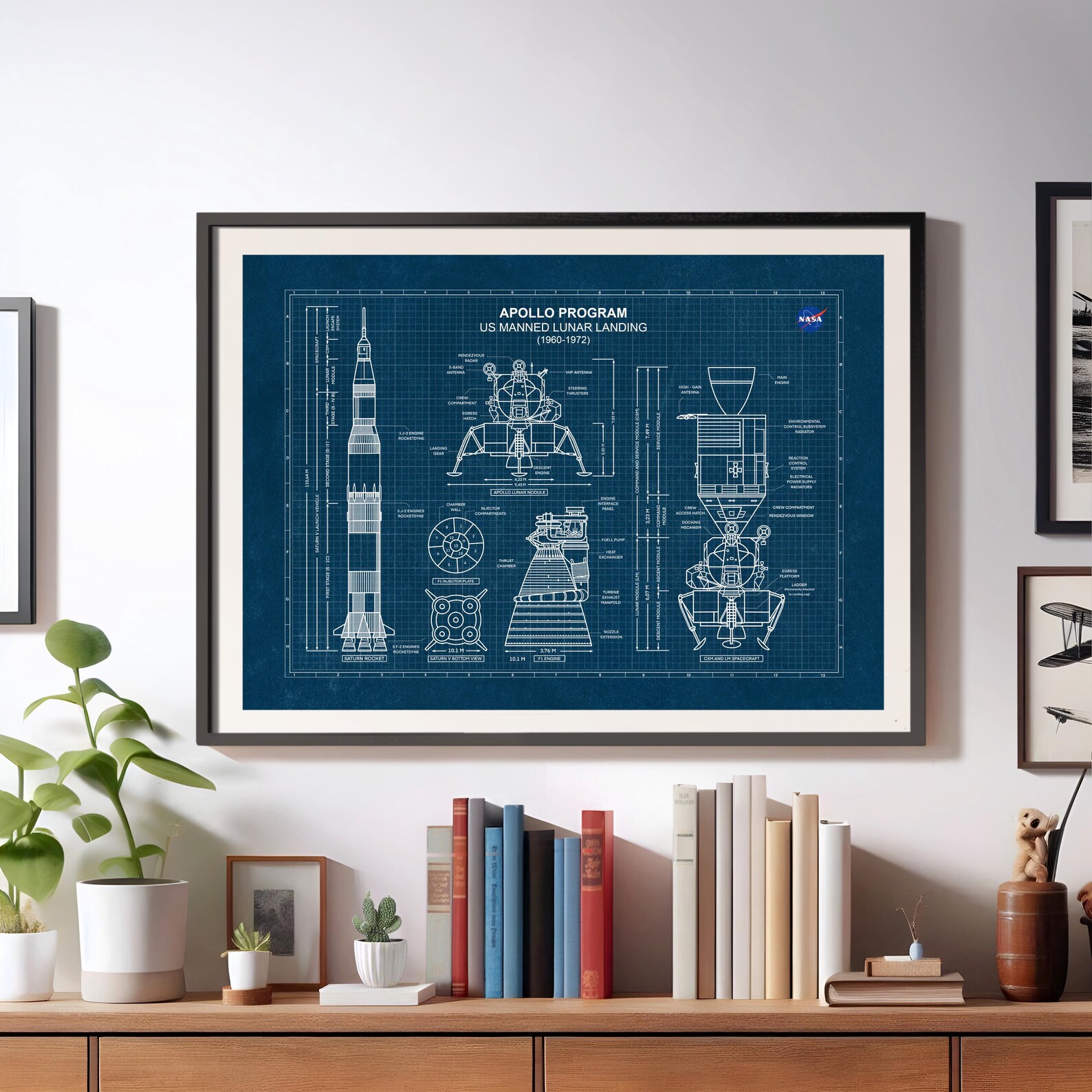 Apollo 11 Blueprint Poster: Saturn V Rocket, NASA Wall Art (digital ...