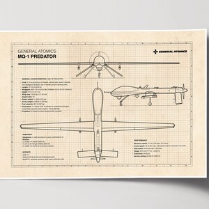 MQ-1 Predator, Unmanned Aerial Vehicle, Blueprint Poster, Aviation Gift ...