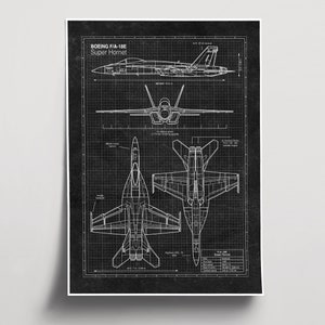 F/A-18E Super Hornet, Blueprint Poster, Aviation, Airplane Print ...