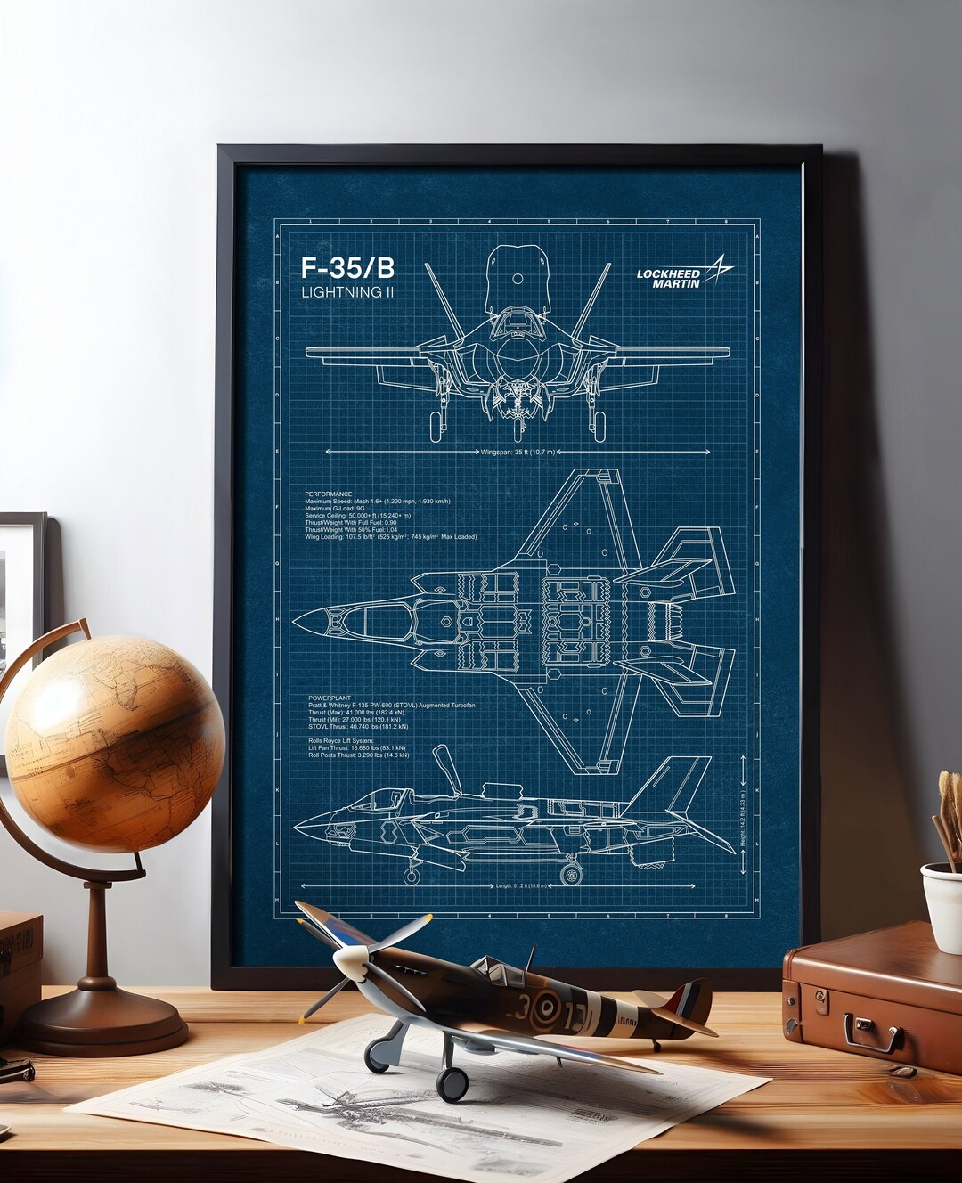 F-35 Lightning II, Blueprint Poster, Wall Art, Aviation, Military ...