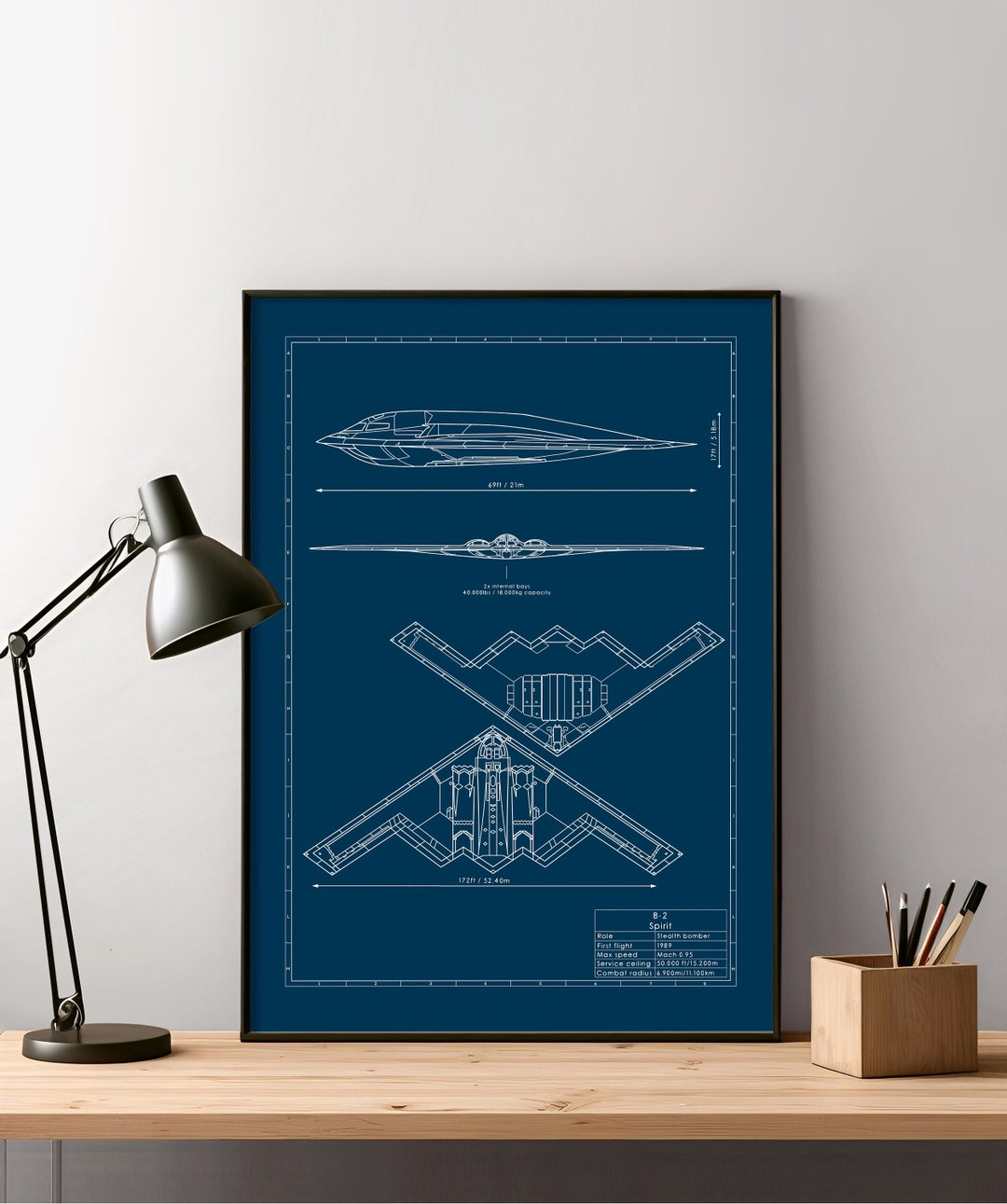 B-2 Spirit Bomber Aircraf Poster, Blue Print Poster, Aviation Gift ...
