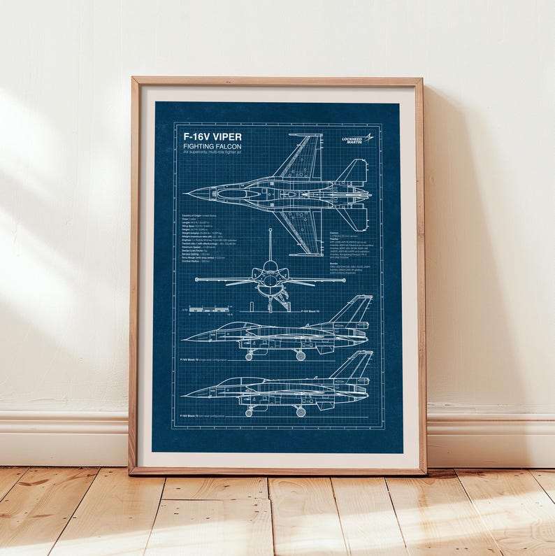 F-16V Viper Blueprint Poster: F-16 Block 70, Aircraft Art, Military ...