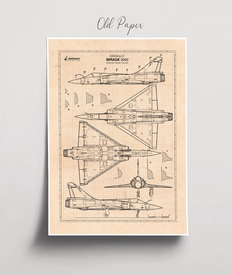Mirage 2000 Fighter Jet Blueprint Poster, Military Aviation Wall Art ...