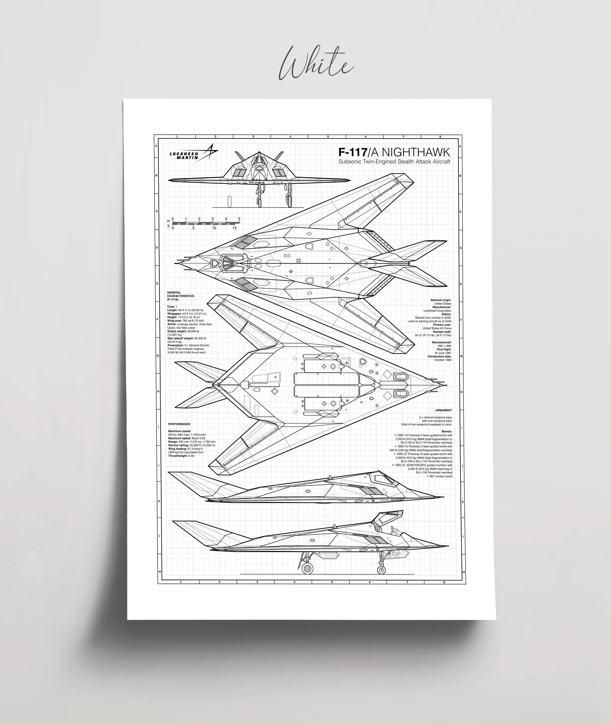 F-117 Nighthawk Blueprint Poster: Stealth Jet Aviation Wall Art ...