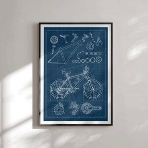 Bicycle Poster, Blueprint Poster, Mtb Bike Blueprint Poster, Bike Gift ...