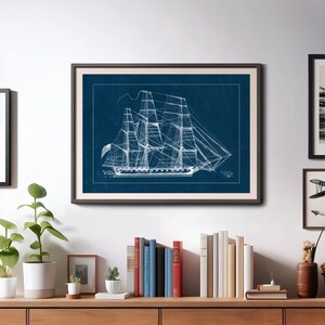Vintage Ship Blueprint Poster, Nautical Wall Art, Maritime Decor ...