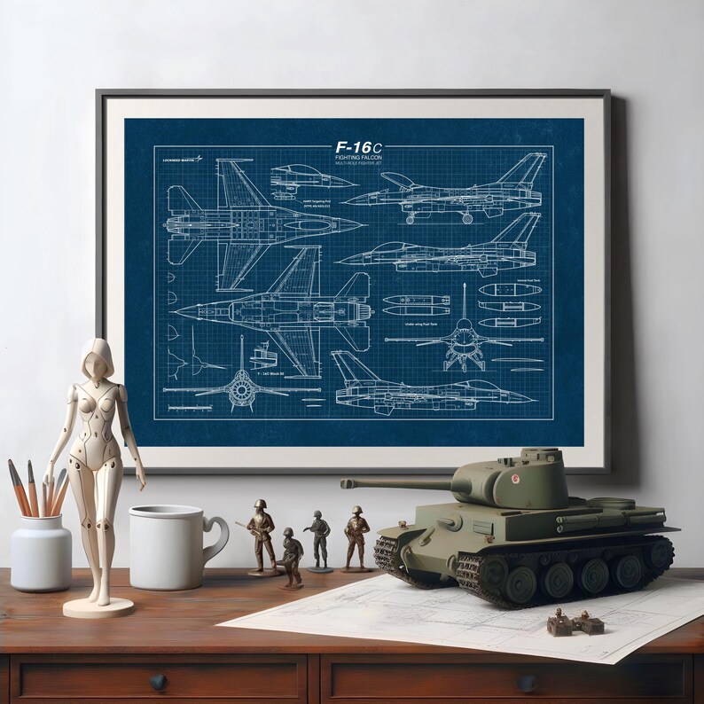 F-16 Fighting Falcon Blueprint Poster, Aviation Decor, Aircraft Wall ...
