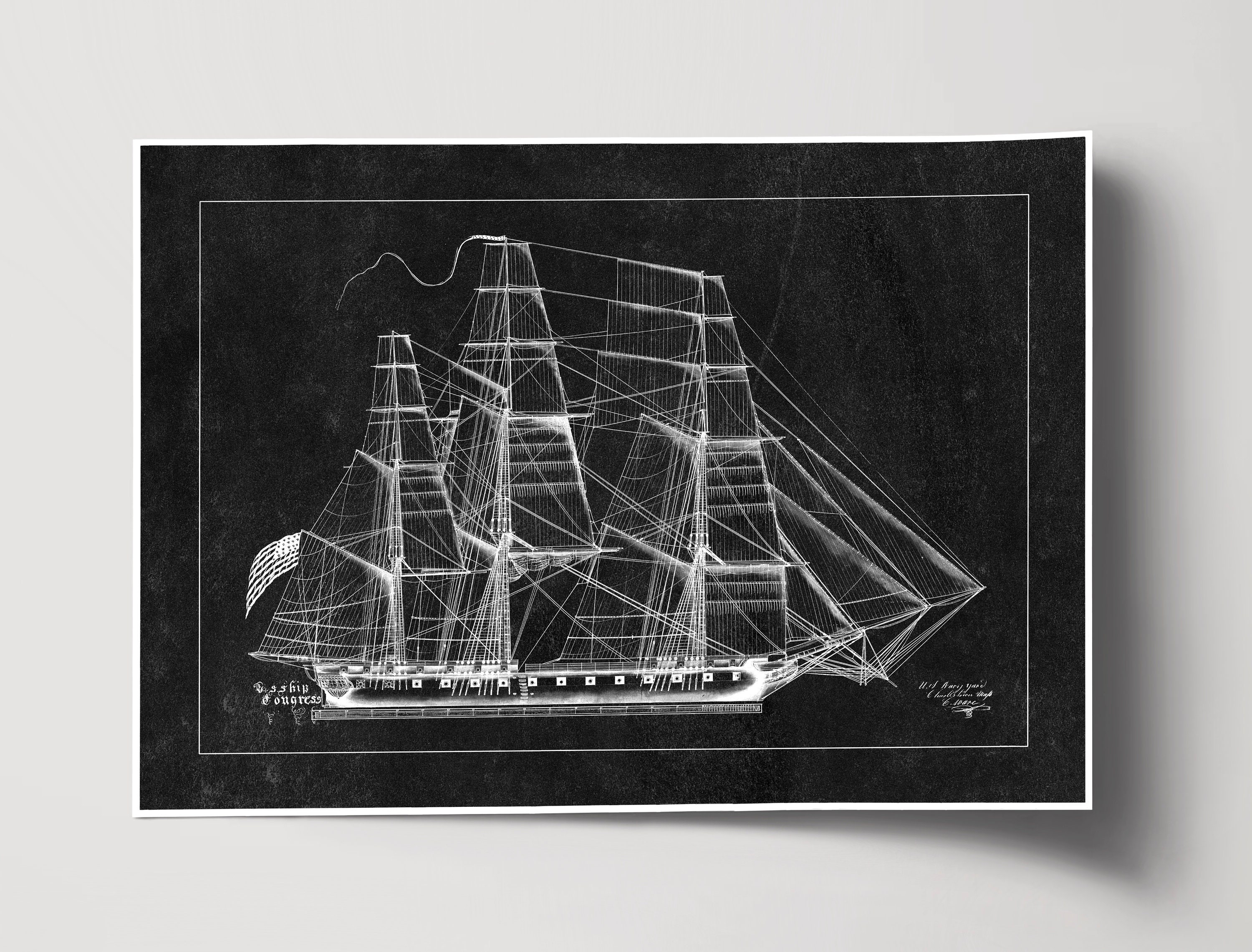 Vintage Sailing Ship, Blueprint Poster, Ship Print, Nautical Retro ...