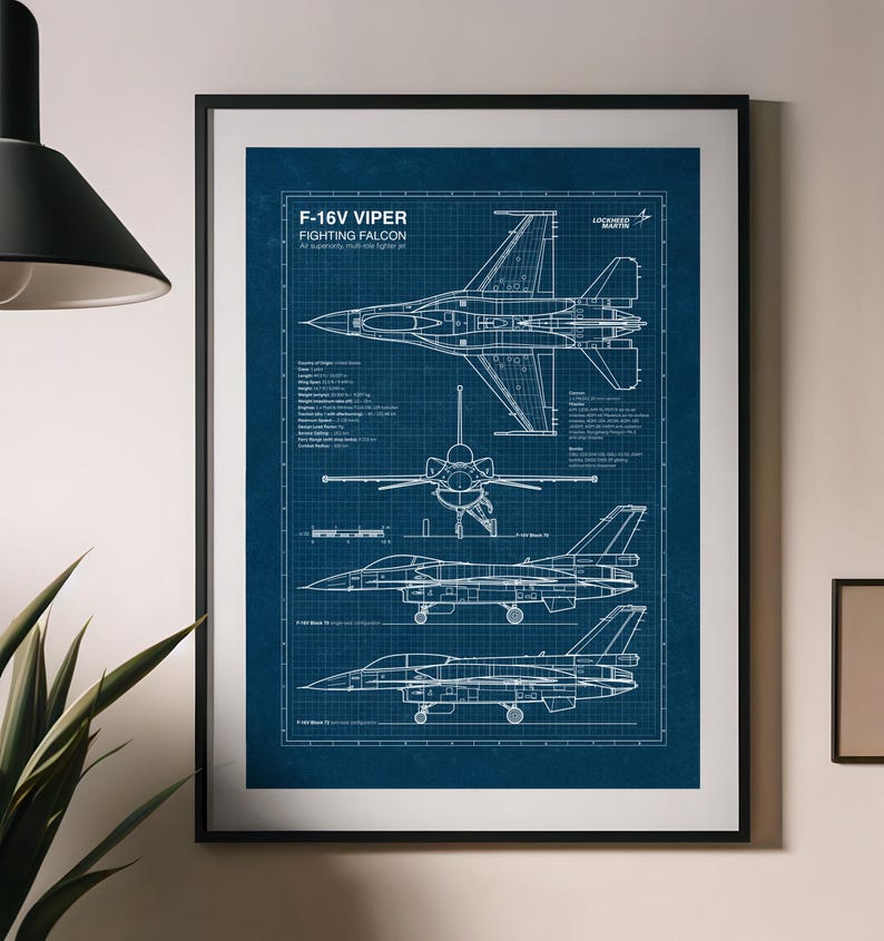 F-16V Viper Blueprint Poster: F-16 Block 70, Aircraft Art, Military ...