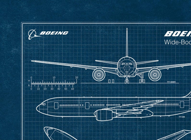 Boeing 777 Blueprint Poster: Aviation Wall Art, Aircraft Print (digital ...