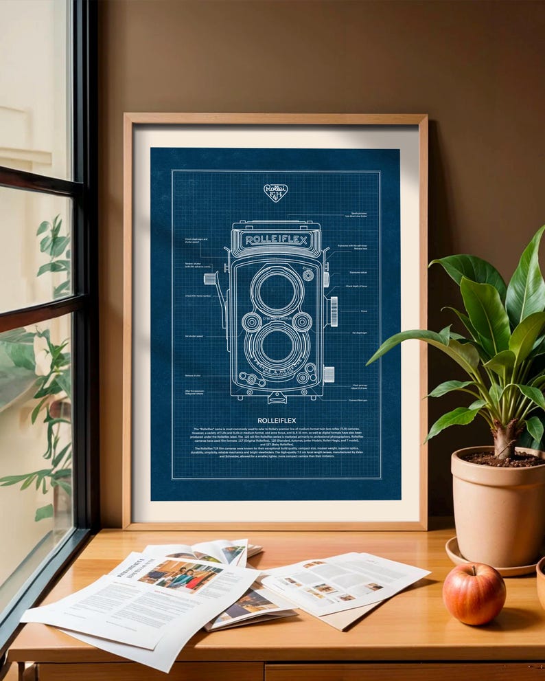 Rolleiflex Camera Blueprint Poster: Photographer Wall Art, Studio Decor ...