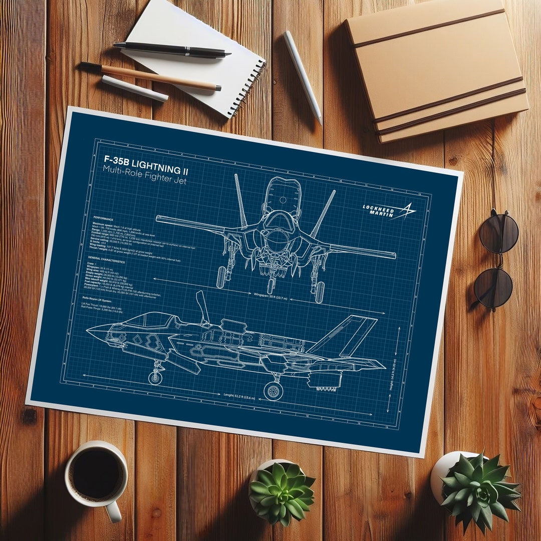 F-35 Lightning Fighter Poster, Blueprint Poster, F-35B Aircraft ...