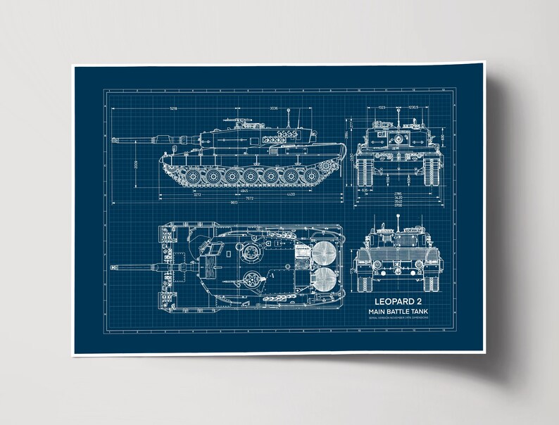 Leopard-2 Main Battle Tank Poster, Blueprint Poster, Tank Blueprint ...