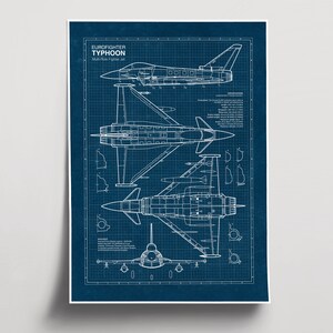 Eurofighter Typhoon Blueprint Poster: Military Aviation Art (instant ...