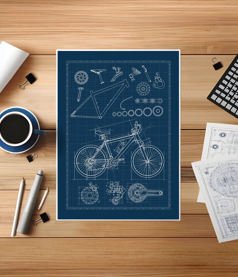 Bicycle Poster, Blueprint Poster, Mtb Bike Blueprint Poster, Bike Gift ...