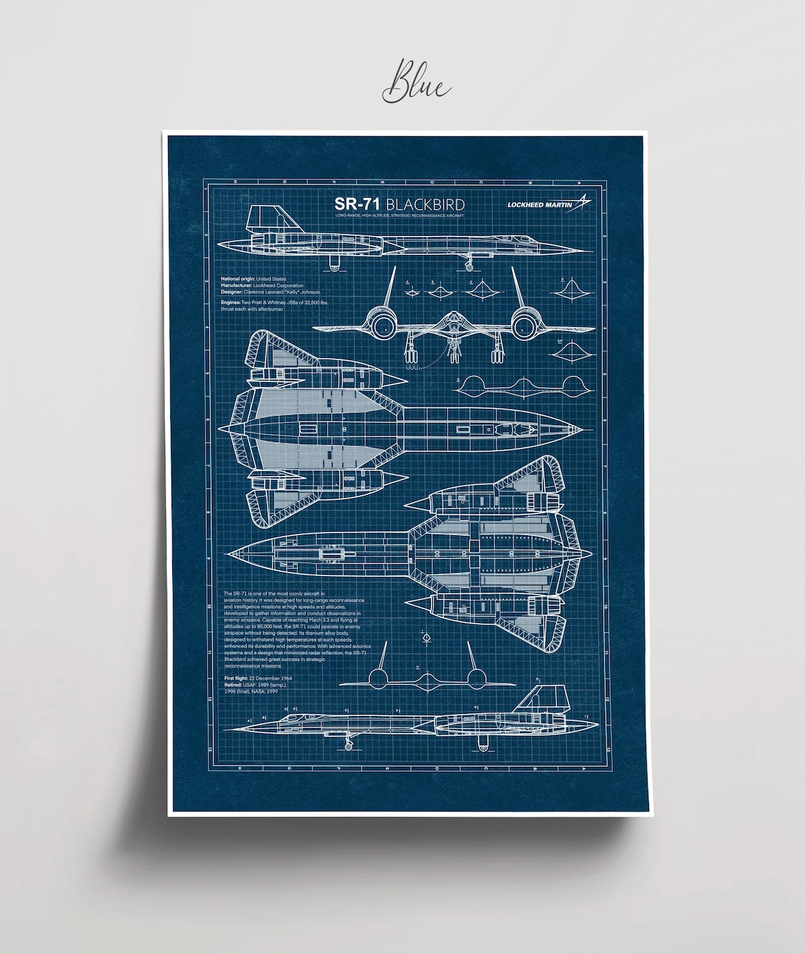 SR-71 Blackbird Blueprint Poster, Aviation Wall Art, Military Decor ...