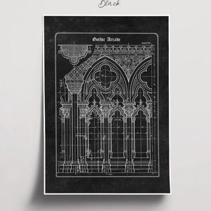 Gothic Architecture Print, Blueprint Poster, Gothic Arcade ...