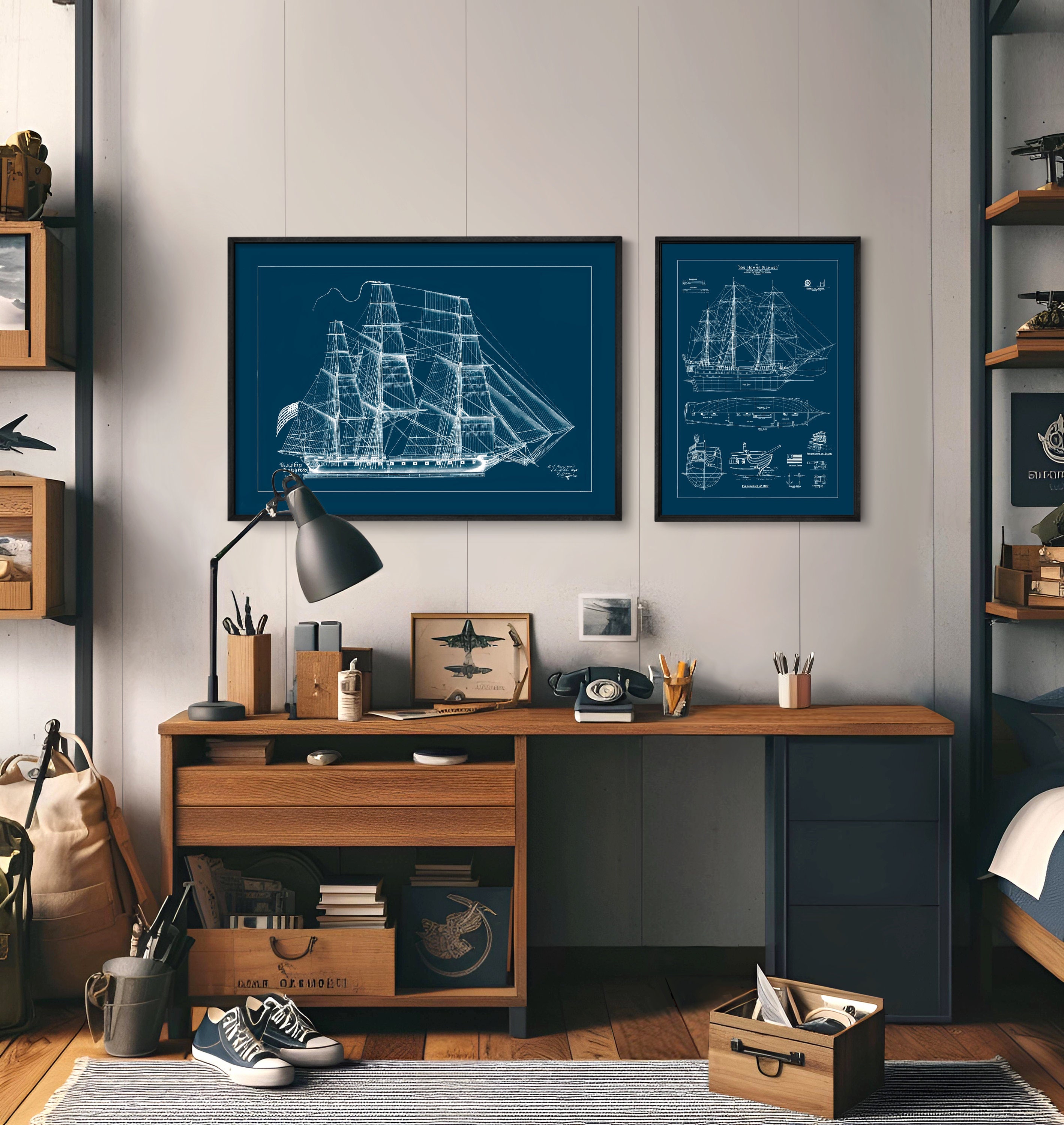 Vintage Sailing Ship, Blueprint Poster, Ship Print, Nautical Retro ...