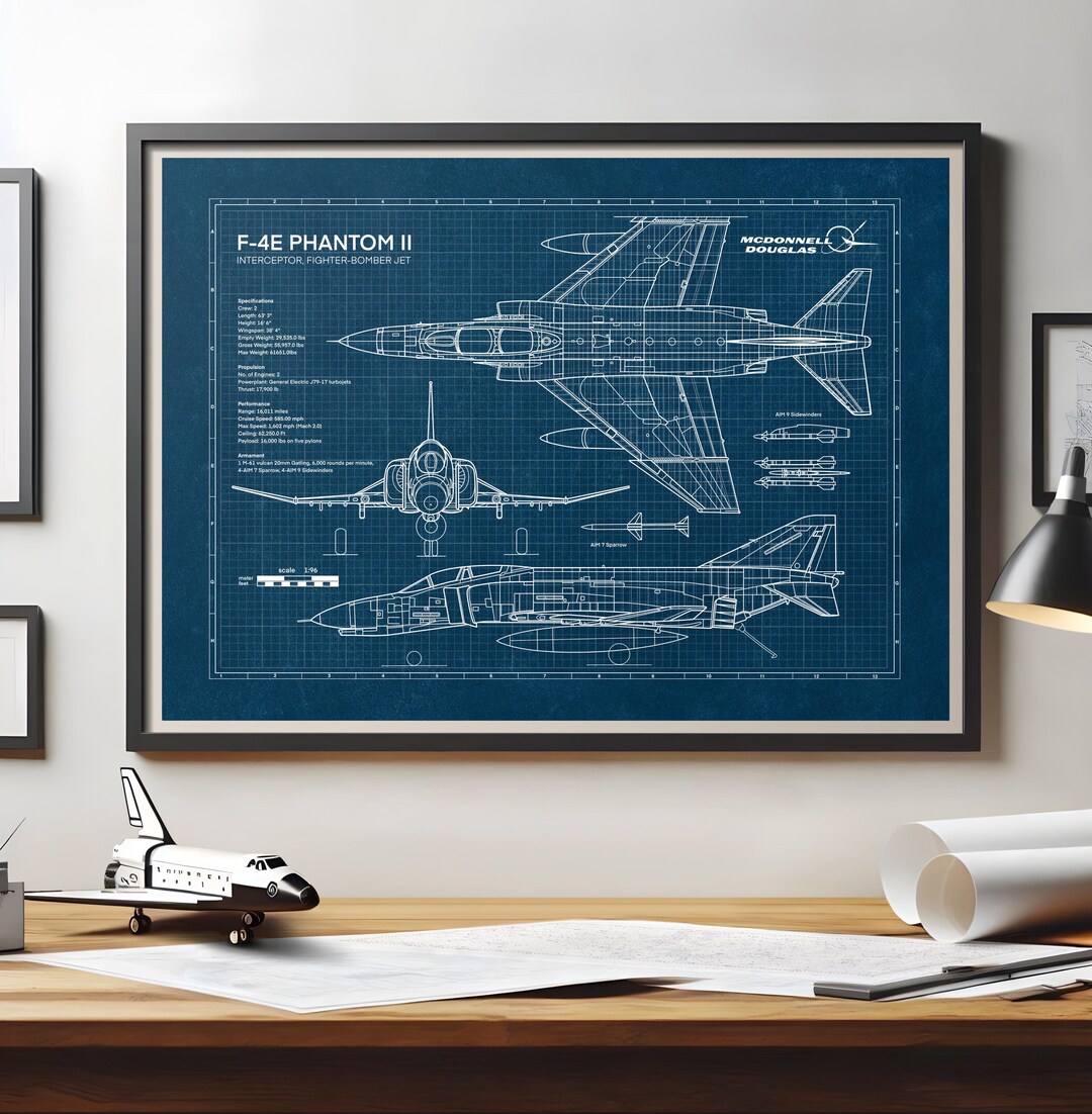 F-4 Phantom II Blueprint Poster: Printable Military Aircraft Wall Art ...