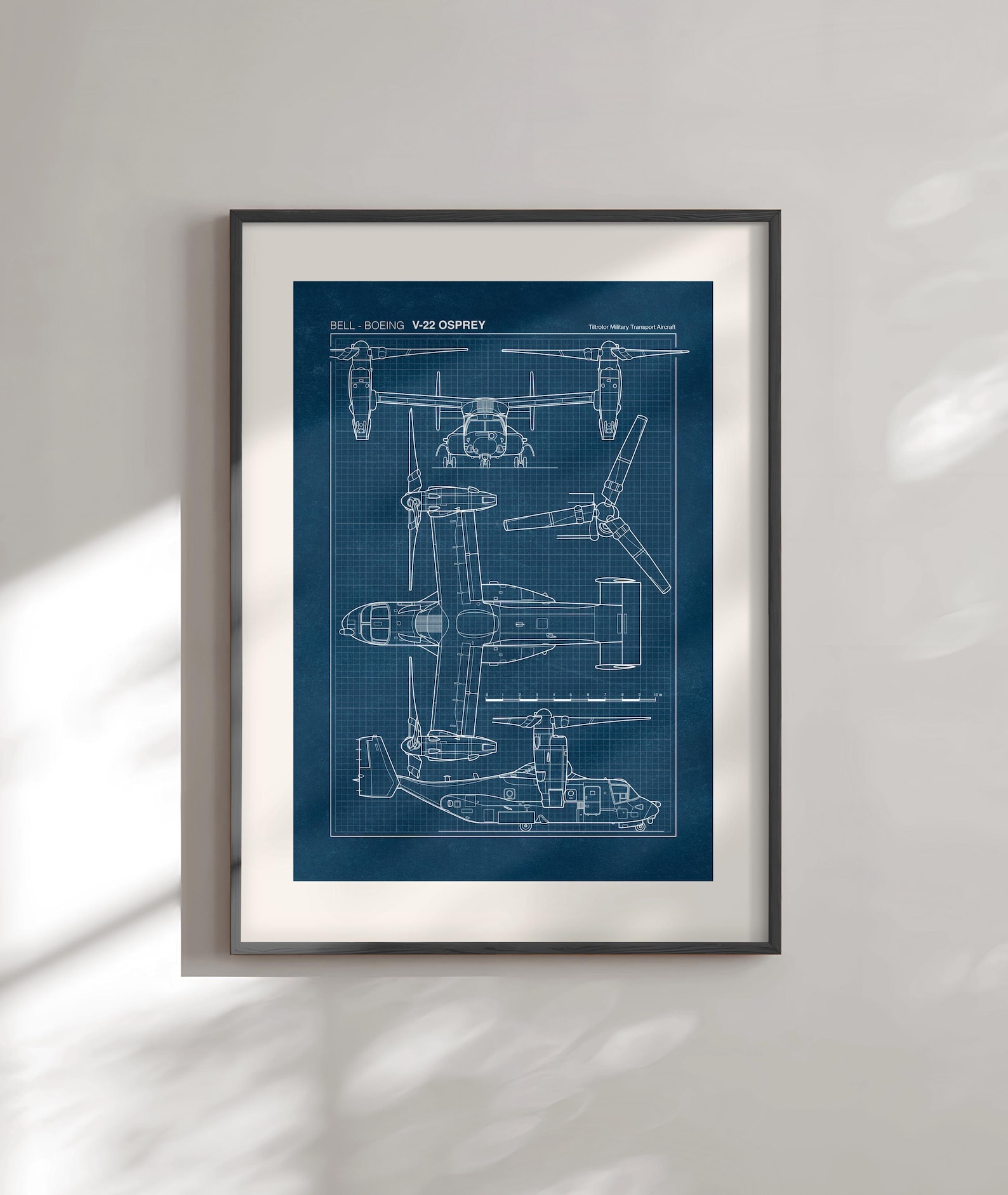 V-22 Osprey Blueprint Poster, Aircraft Wall Art, Military Aviation Gift ...