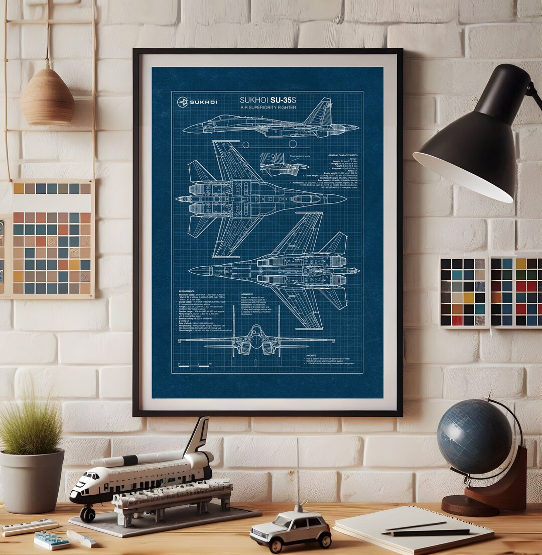 Sukhoi Su-35s, Russian Fighter Jet, Blueprint Poster, Aviation Gift ...