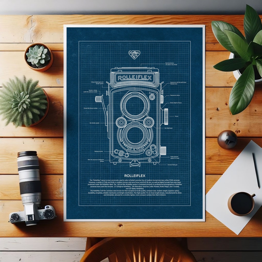 Rolleiflex Camera, Blueprint Poster, Vintage Camera, Camera Poster ...