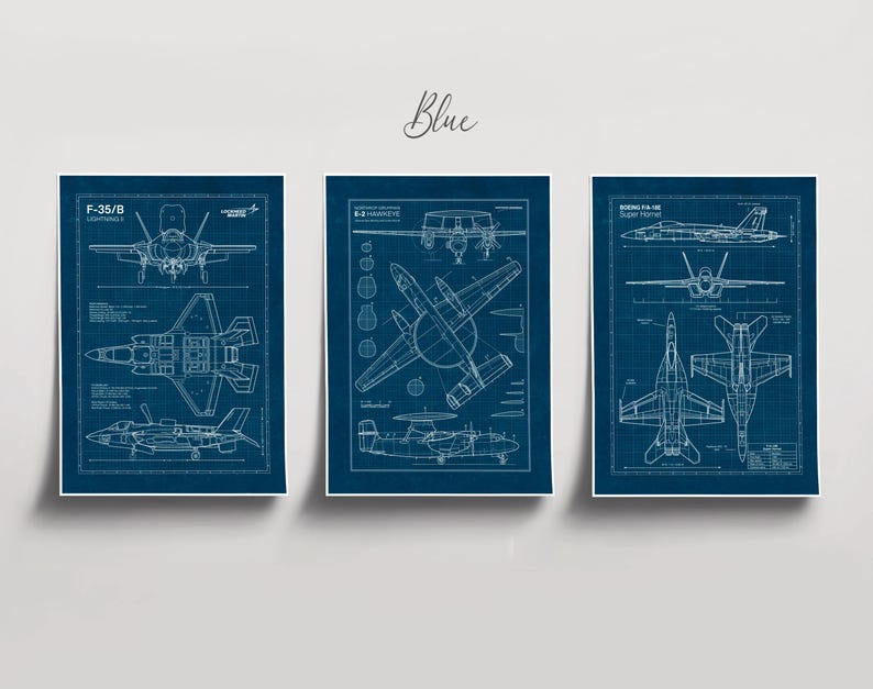Naval Aviation Blueprint Poster Set: F-35B, E-2, F/A-18, Aircraft Wall ...
