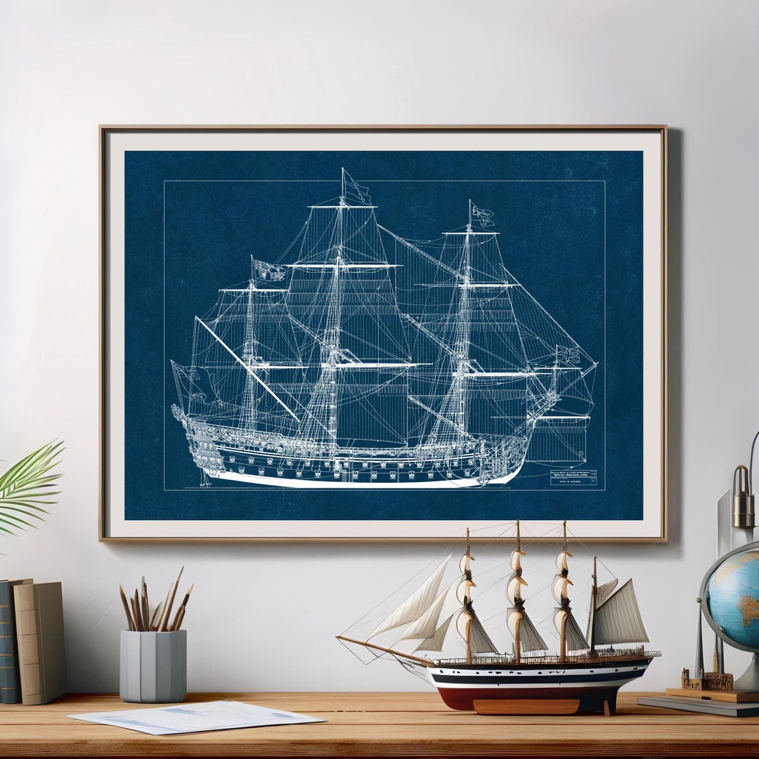 Vintage Ship, Blueprint Poster, Ship Poster, Nautical Poster, Ship ...