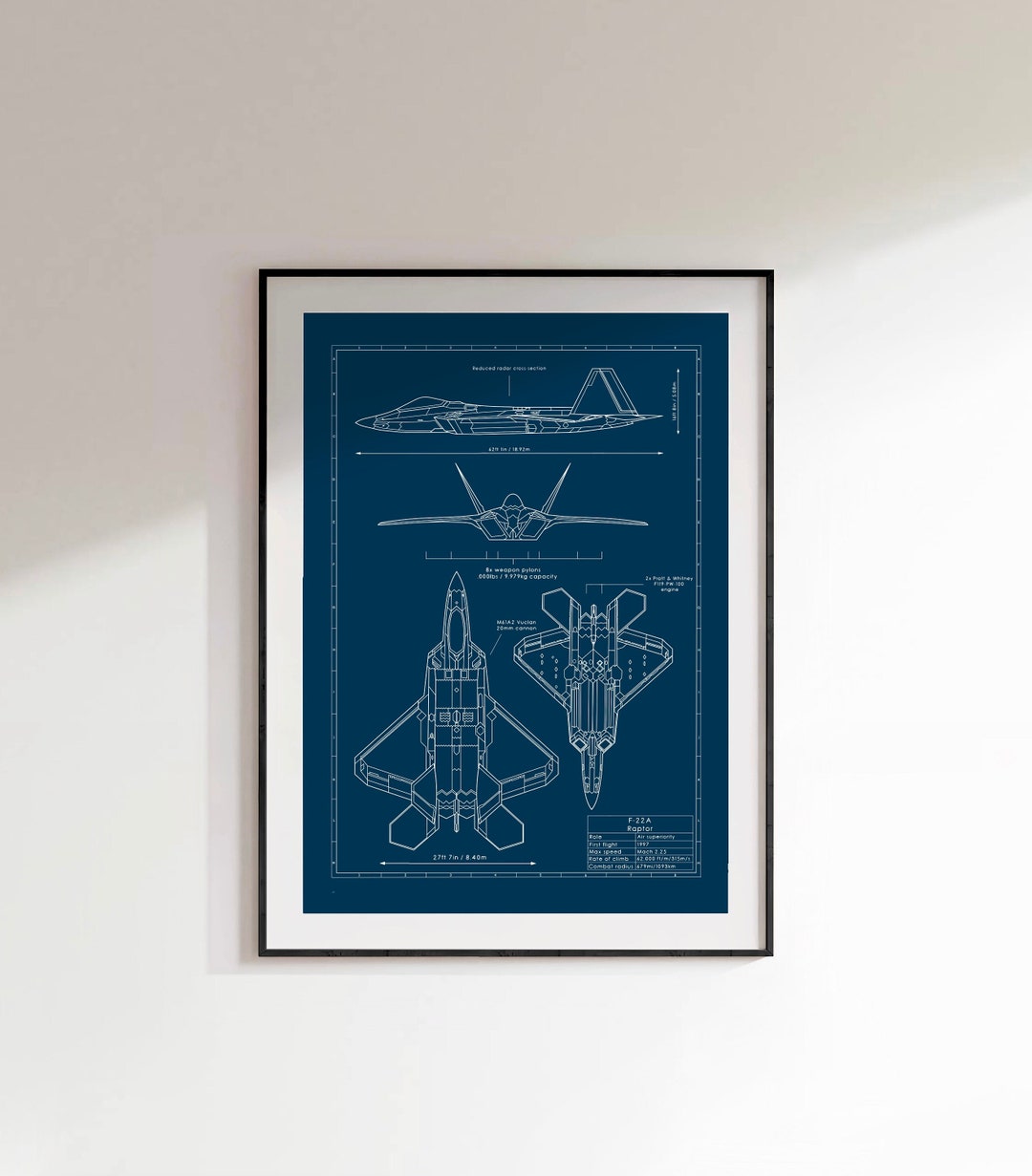 F-22 Raptor Fighter, Blue Print Poster, Aircraft Blueprint, Aviation ...
