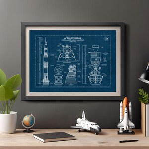 Apollo 11 Blueprint Poster: Saturn V Rocket, NASA Wall Art, Lunar ...