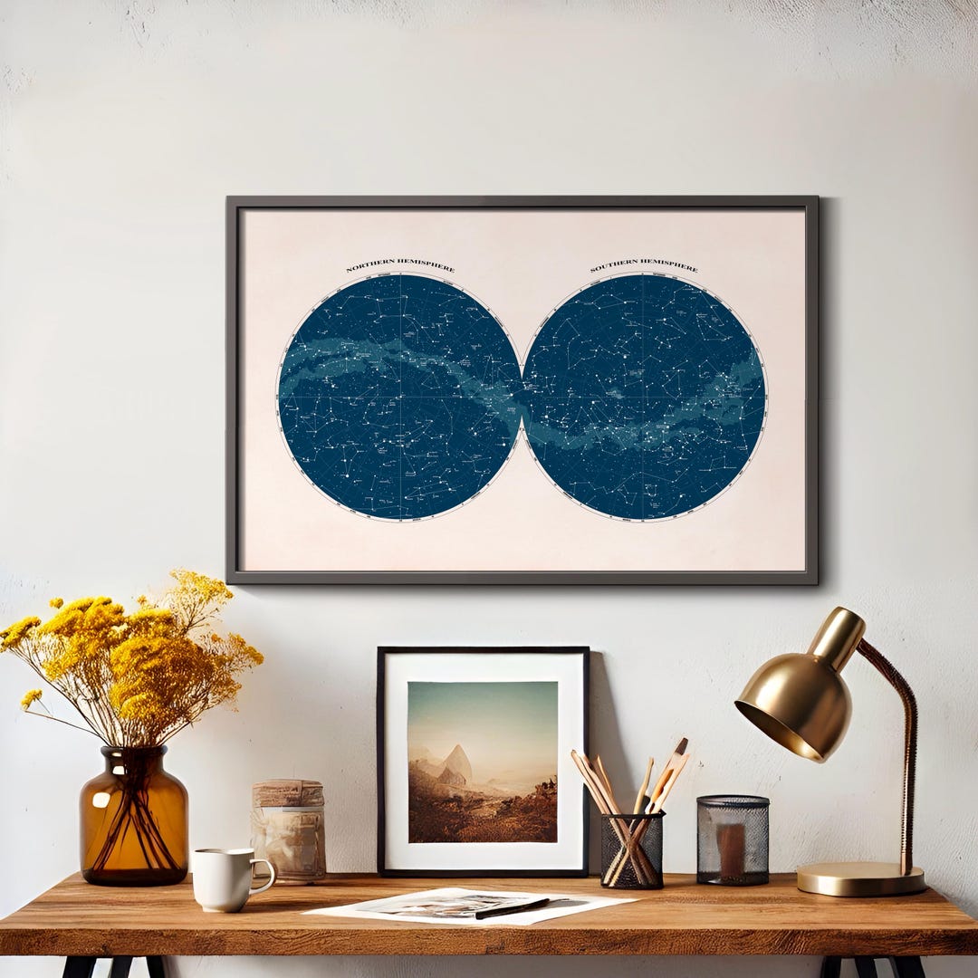 Celestial Map Poster, Blueprint, Star Maps, Northern and Southern ...