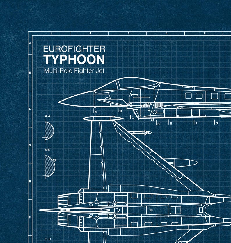 Eurofighter Typhoon Blueprint Poster: Military Aviation Art (instant ...
