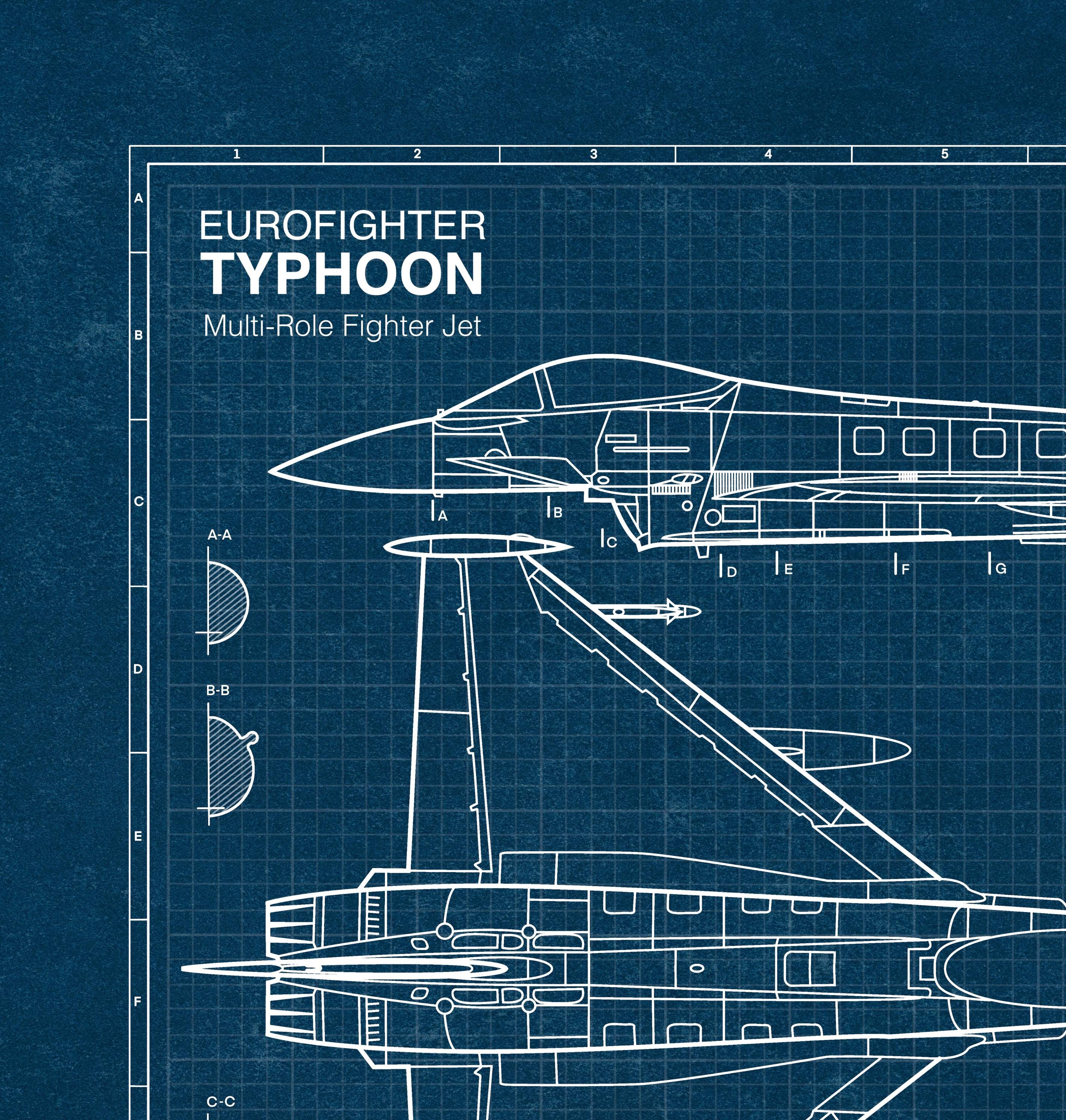 Eurofighter Typhoon Blueprint Poster: Military Aviation Art (instant ...