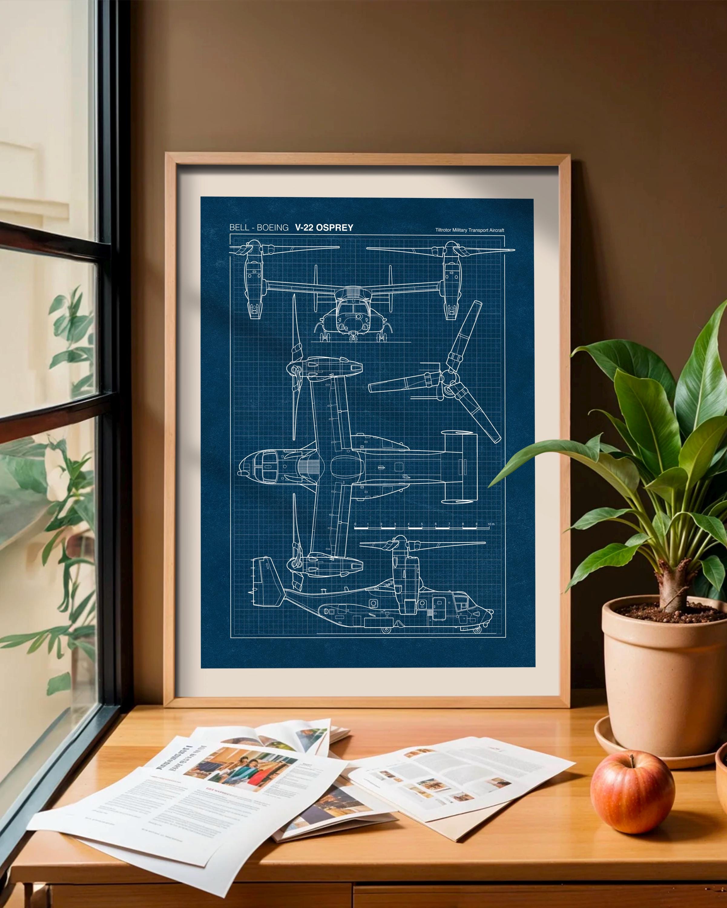 V-22 Osprey Blueprint Poster, Aircraft Wall Art, Military Aviation Gift ...