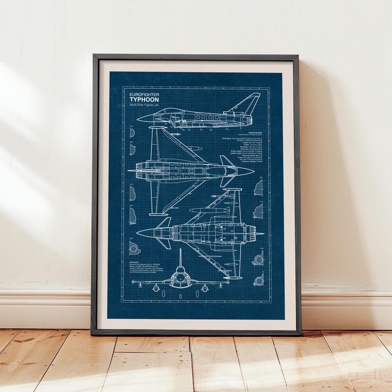 Eurofighter Typhoon Blueprint Poster: Military Aviation Art (instant ...